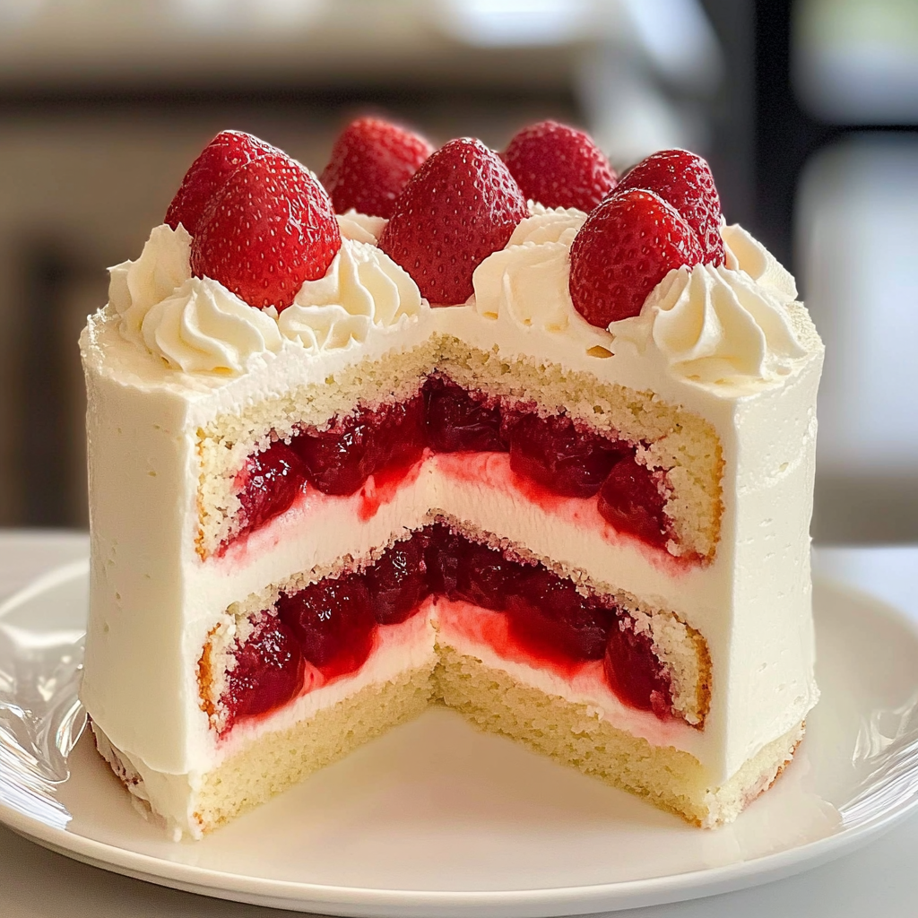 Amazing Vanilla Cake with Strawberry Filling Delightfully Sweet