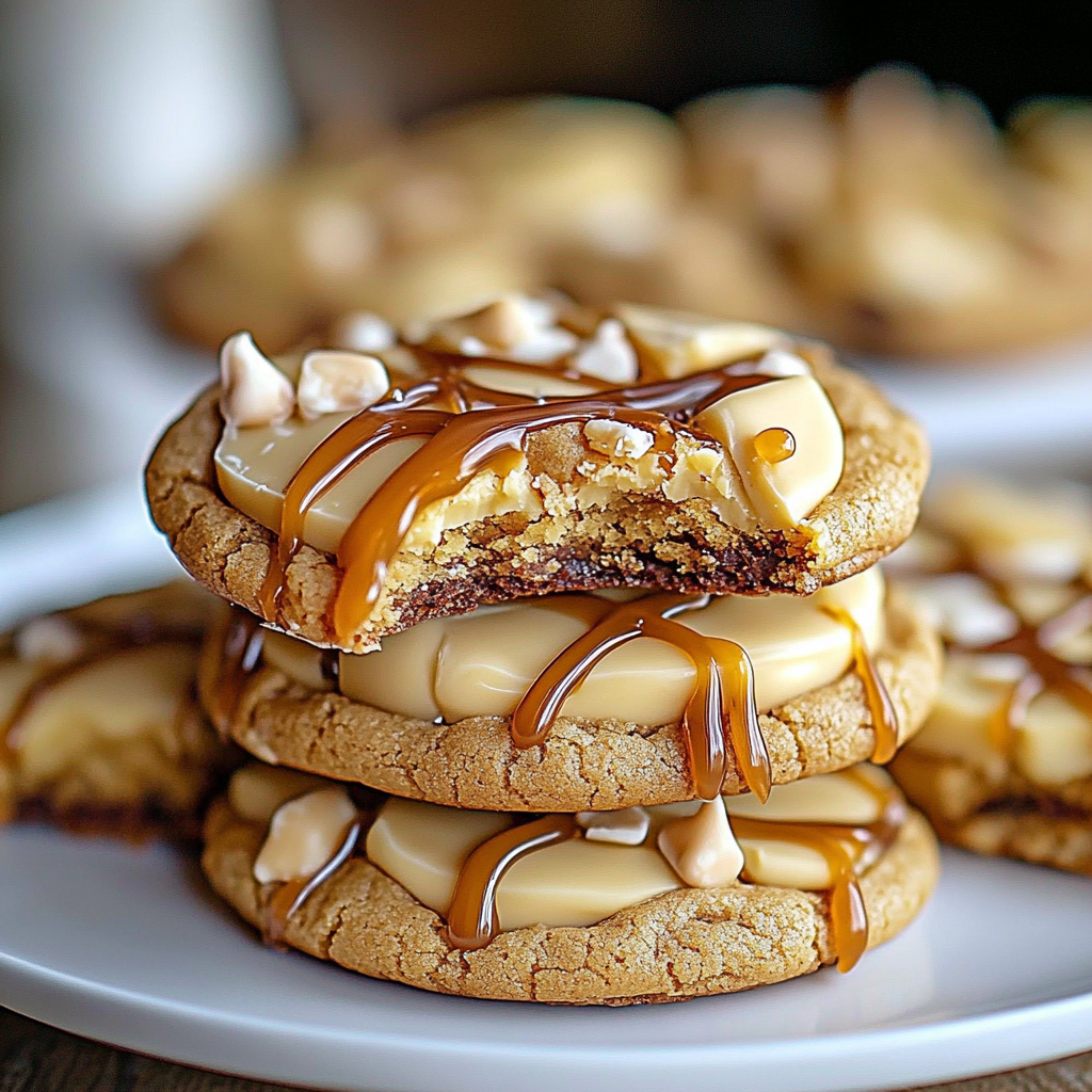 Amazing White Chocolate Caramel Drizzle Cookies Recipe