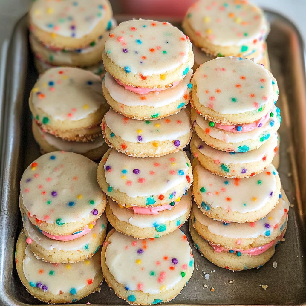 Incredible Funfetti Shortbread Sandwich Cookies with Frosting