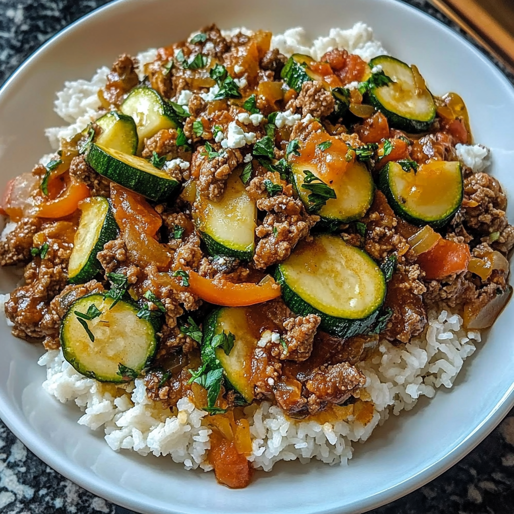 Amazing Greek-Style Beef and Zucchini Rice Bowl Delight