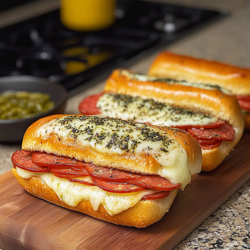 Hearty Italian Sub Sandwiches with Melted Mozzarella & Herb-Topped ...