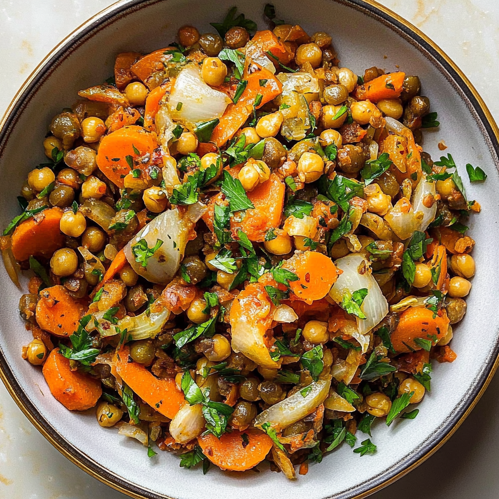 Amazing Warm Chickpea and Lentil Salad with Carrots Delight