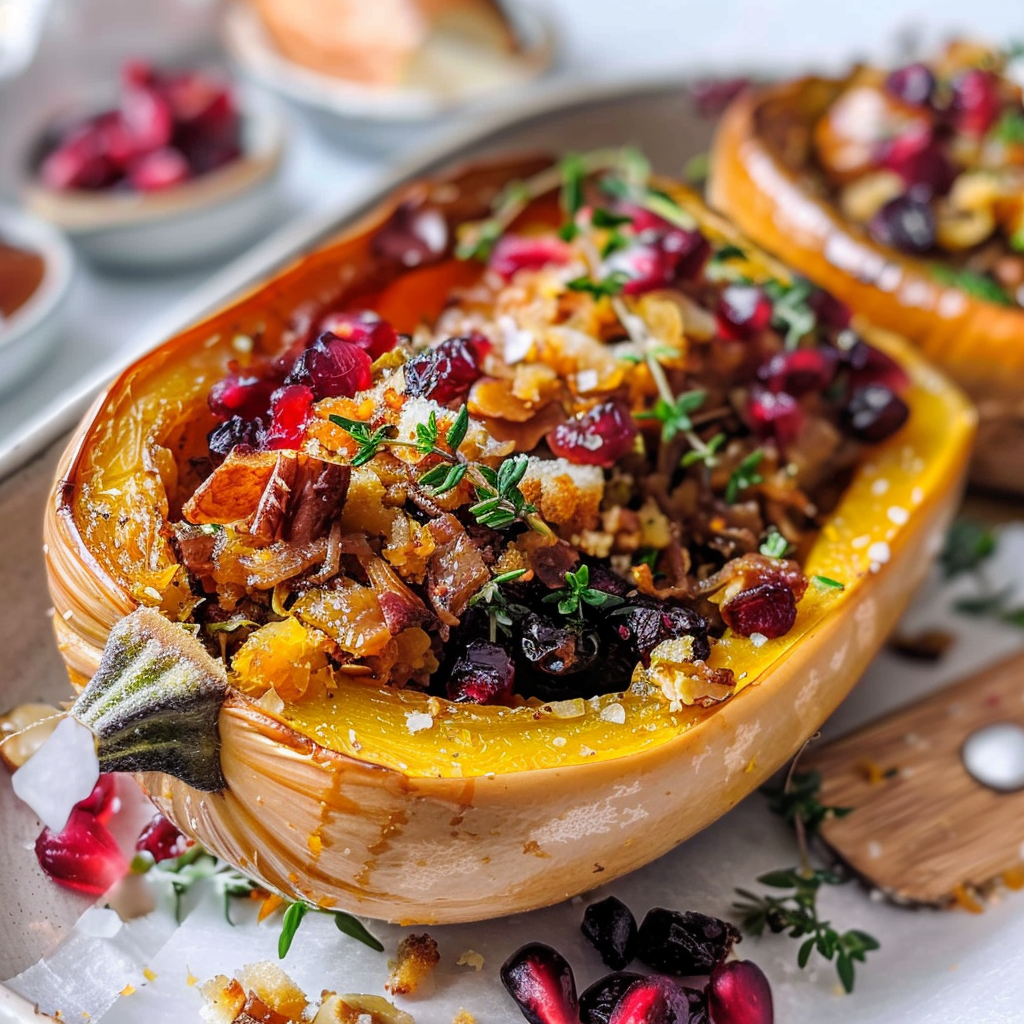 Amazing Roasted Chestnut Cranberry Stuffed Squash Delight