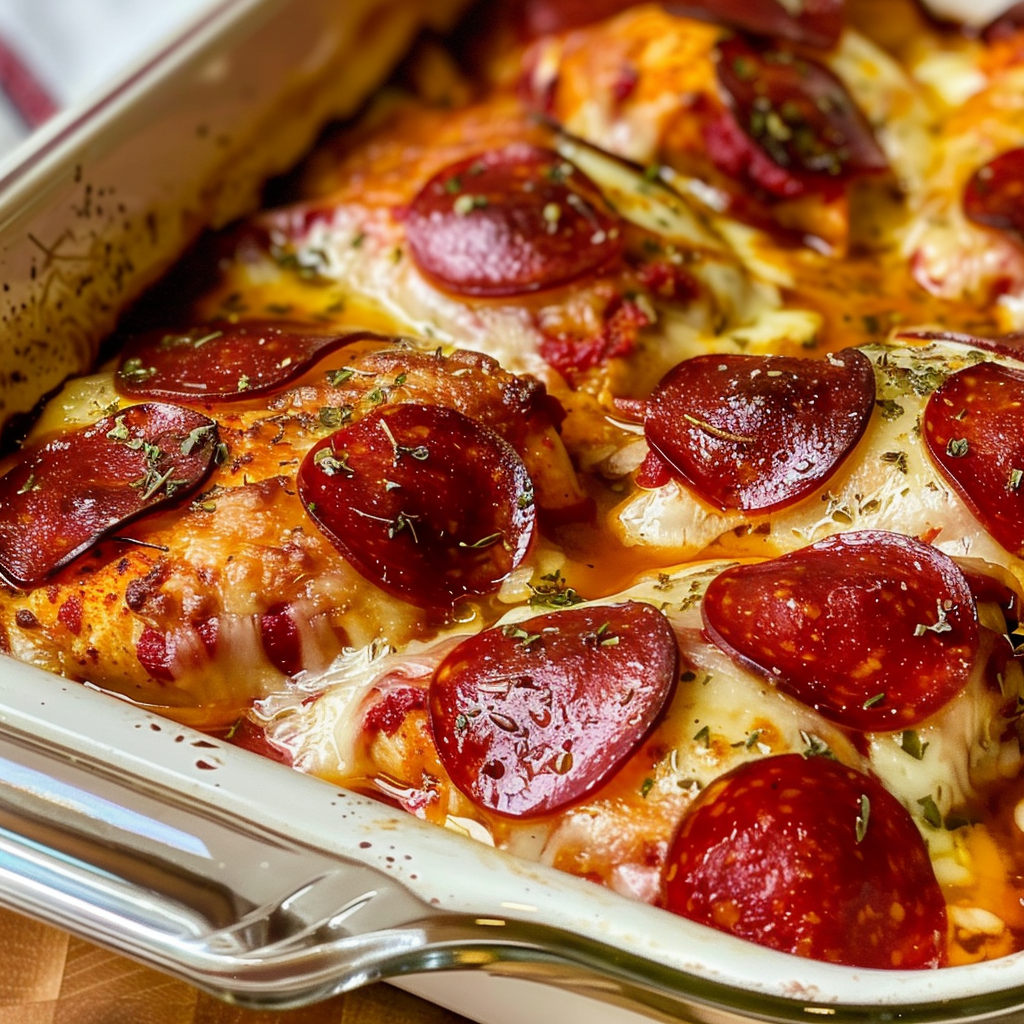 Amazing Pepperoni Pizza Chicken Bake for Delicious Meals